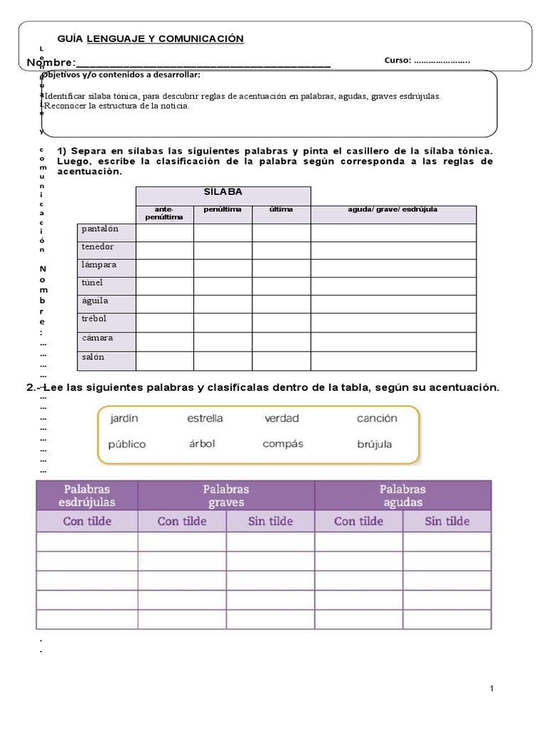Actividades de Acentuación y Sílabas | PDF