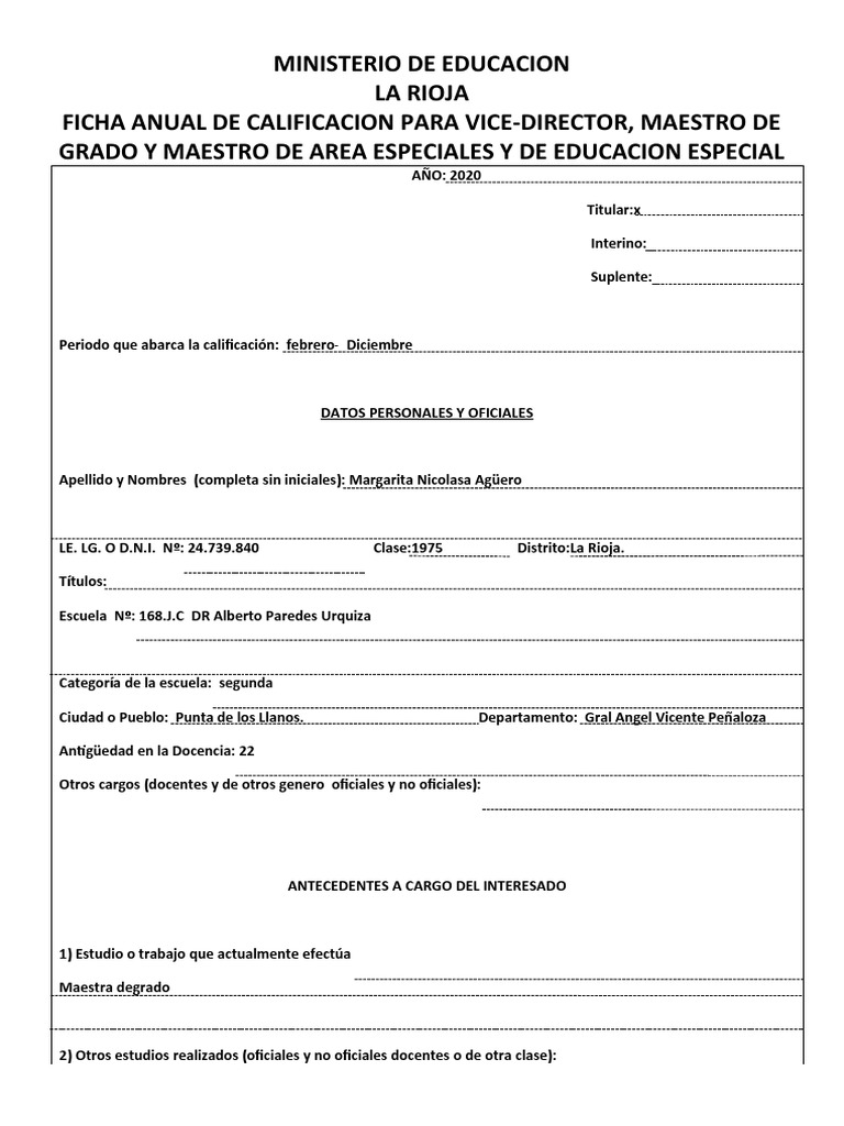 Ficha de Calificacion Anual Del Docente | PDF