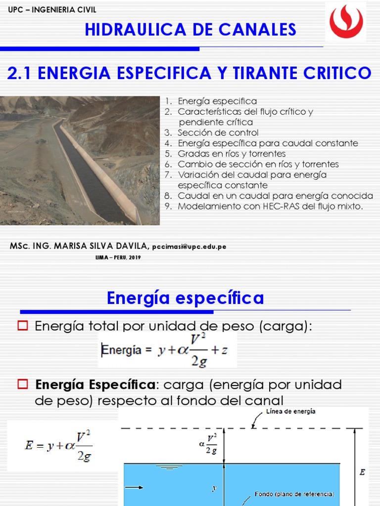 Energía Específica y Tirante Crítico | PDF | Canal | Descarga (hidrología)