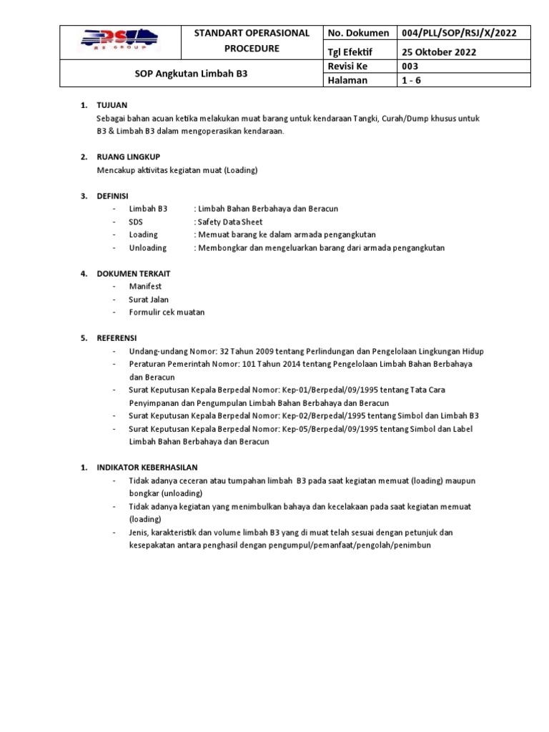 SOP LIMBAH B3 2022 | PDF