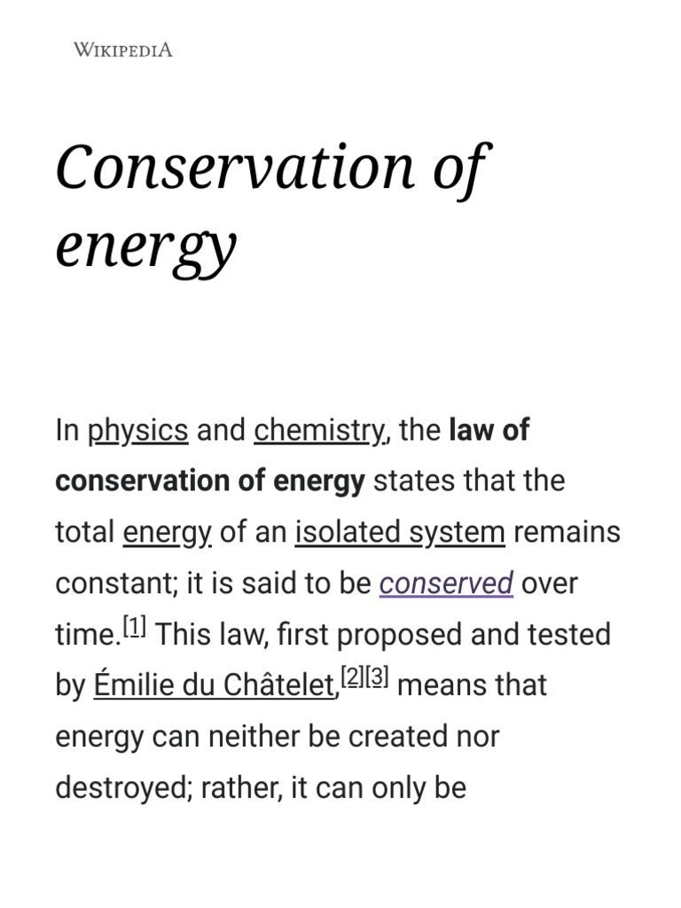 Conservation of Energy - Wikipedia | PDF | Momentum | Heat