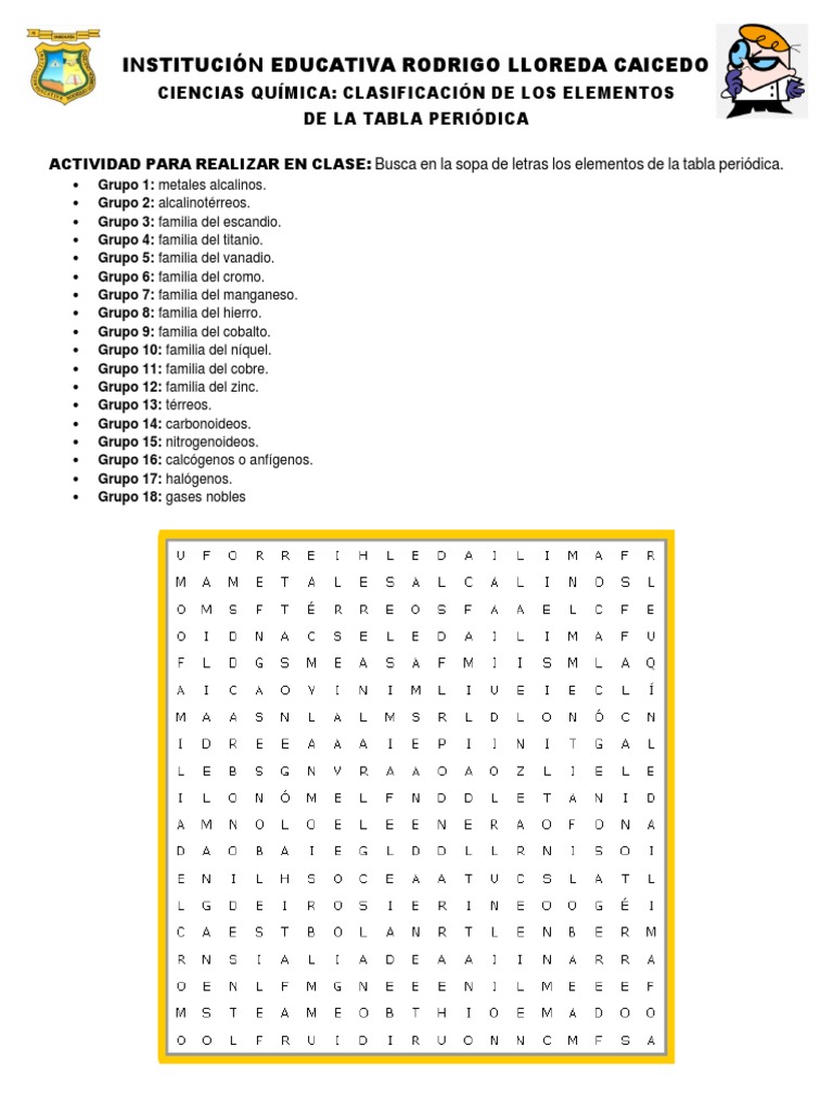 Sopa de Letras (Elementos de La Tabla Periódica) | PDF