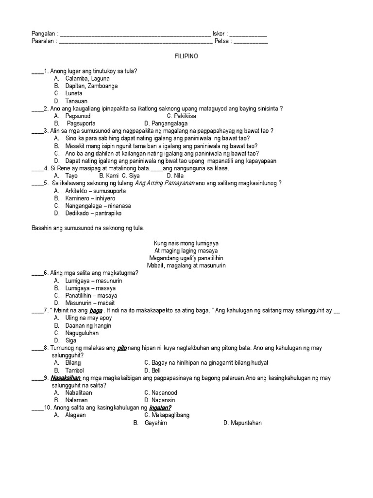 Filipino Q2 PT1 | PDF