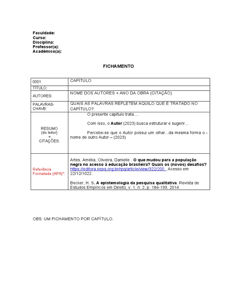 Modelo Fichamento | PDF