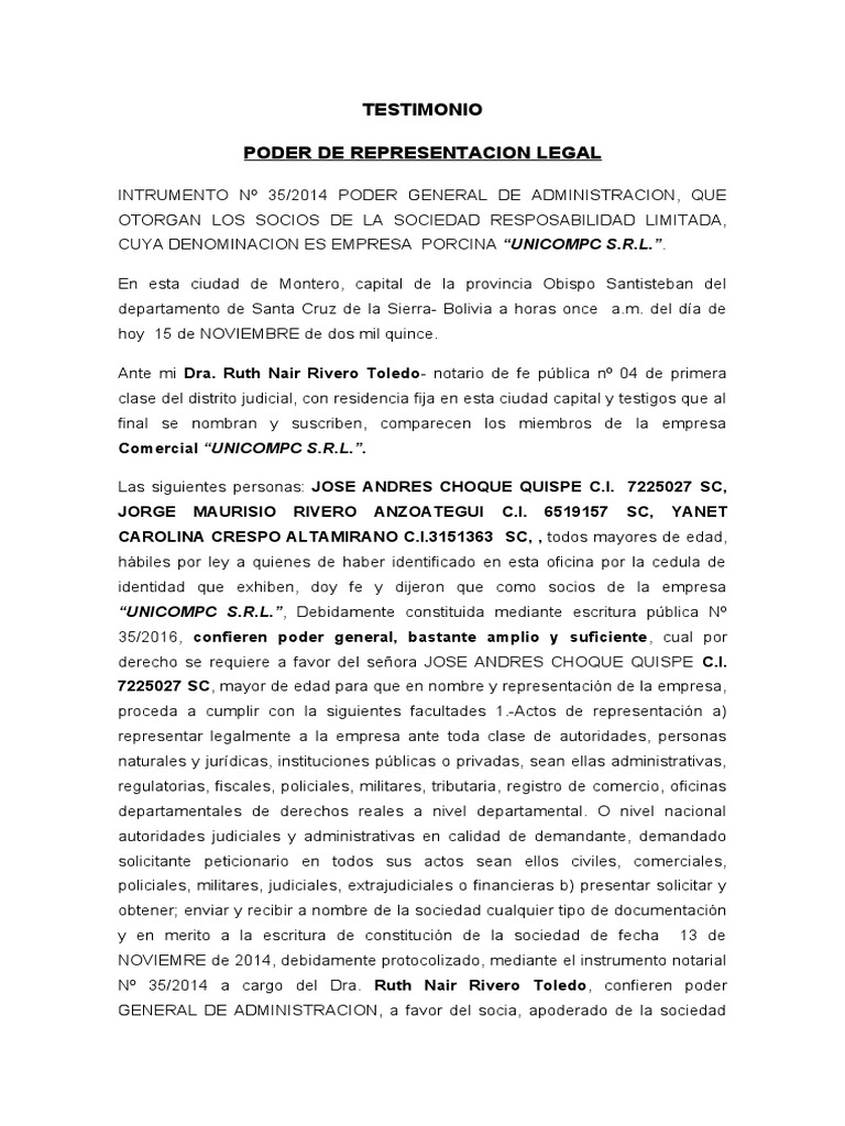 4 . - Poder de Representacion Legal | PDF | Business | Justicia