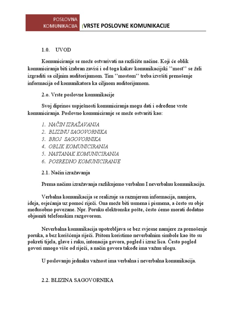 Vrste Poslovne Komunikacija | PDF