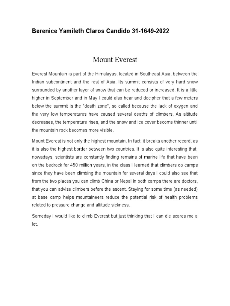 Exploring Mount Everest's Challenges | PDF | Social Science | Travel