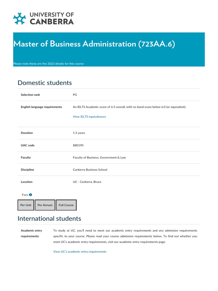 Master of Business Administration (723AA.6) : Domestic Students | PDF ...