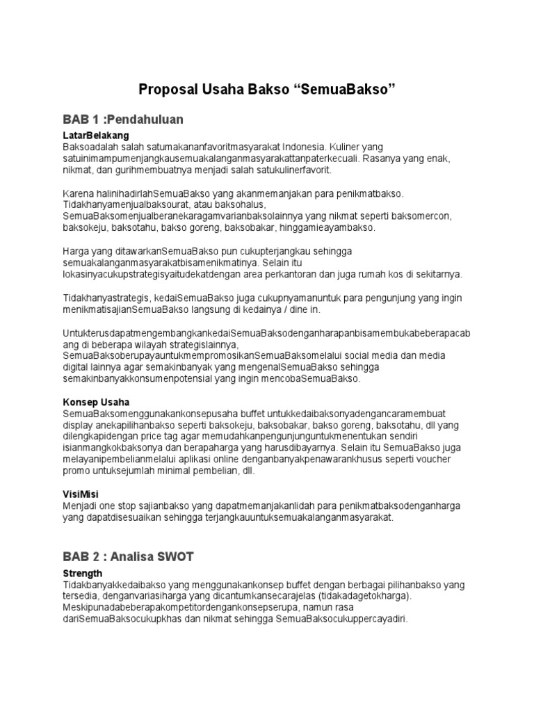 Proposal Usaha Bakso | PDF