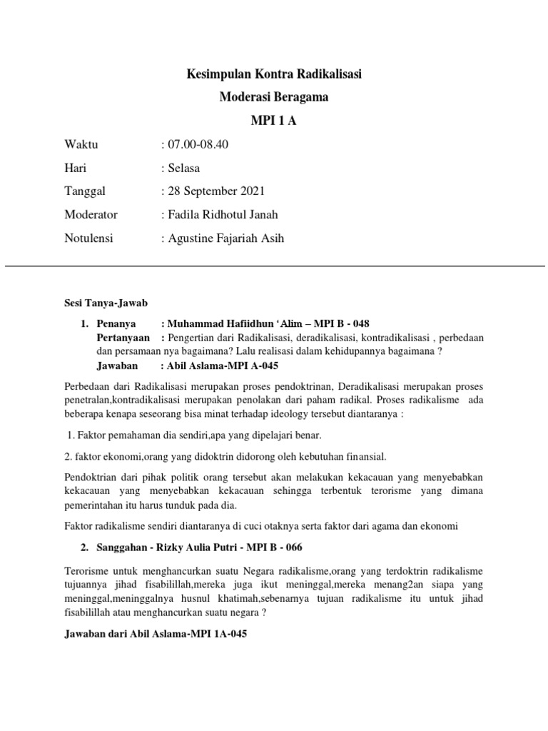 Kesimpulan MPI 1 A-MODERASI BERAGAM | PDF