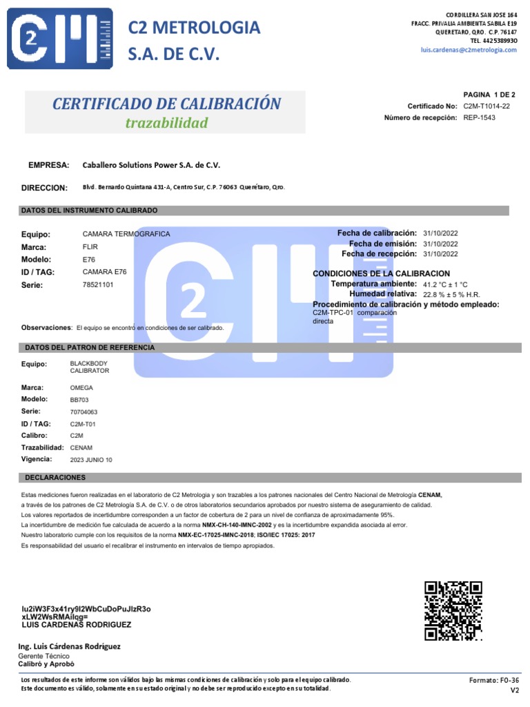 C2 Metrologia S.A. DE C.V.: Certificado de Calibración | PDF | Metrología | Calibración