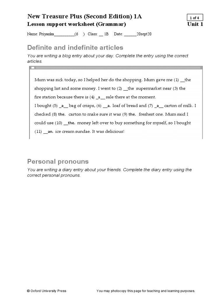 1au1 p14 Lesson Support Grammar | PDF | Linguistics | Grammar