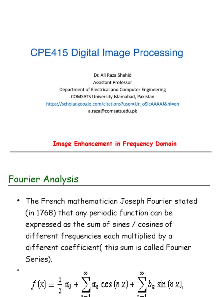 Image Enhancement in Frequency Domain | PDF | Fourier Transform | Discrete Fourier Transform