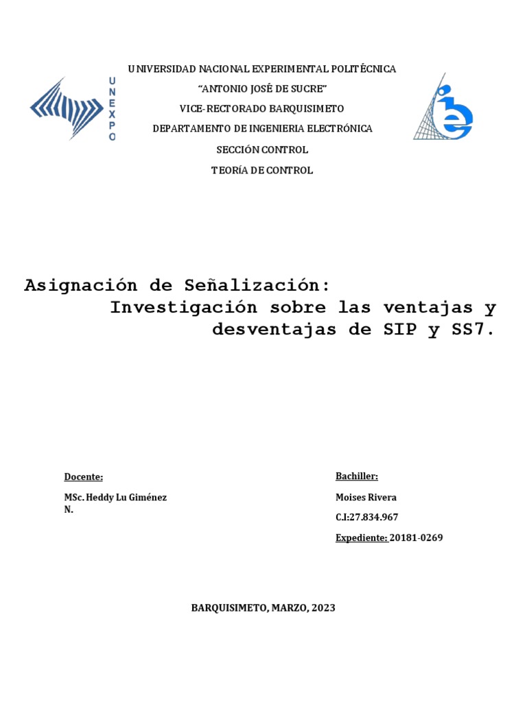 Asignación de Señalización: Investigación Sobre Las Ventajas y Desventajas de SIP y SS7 | PDF ...