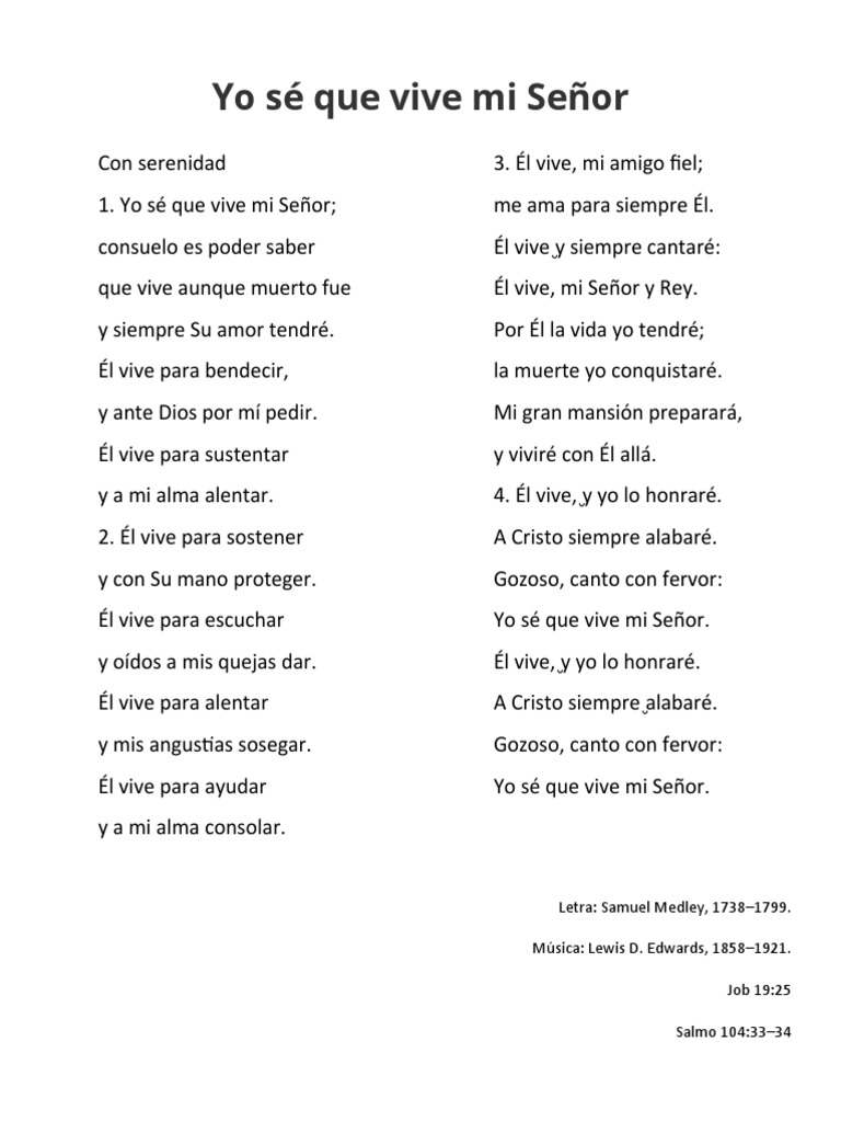 Yo Sé Que Vive Mi Señor | PDF | eucaristía | Cristo (título)