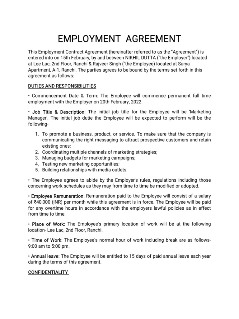 Employment Agreement (Shreya Srivastava) | PDF
