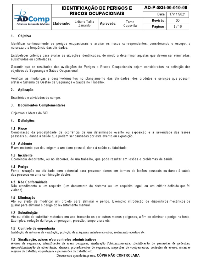 Levantamento de Perigos e Riscos Ocupacionais | PDF | Avaliação de ... Levantamento de Perigos e Riscos Ocupacionais | PDF | Avaliação de ...