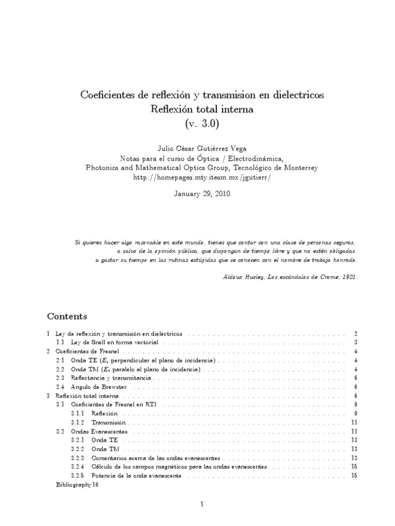 Reflection and Transmission of Electromagnetic Waves at Dielectric Interfaces | PDF | Olas ...