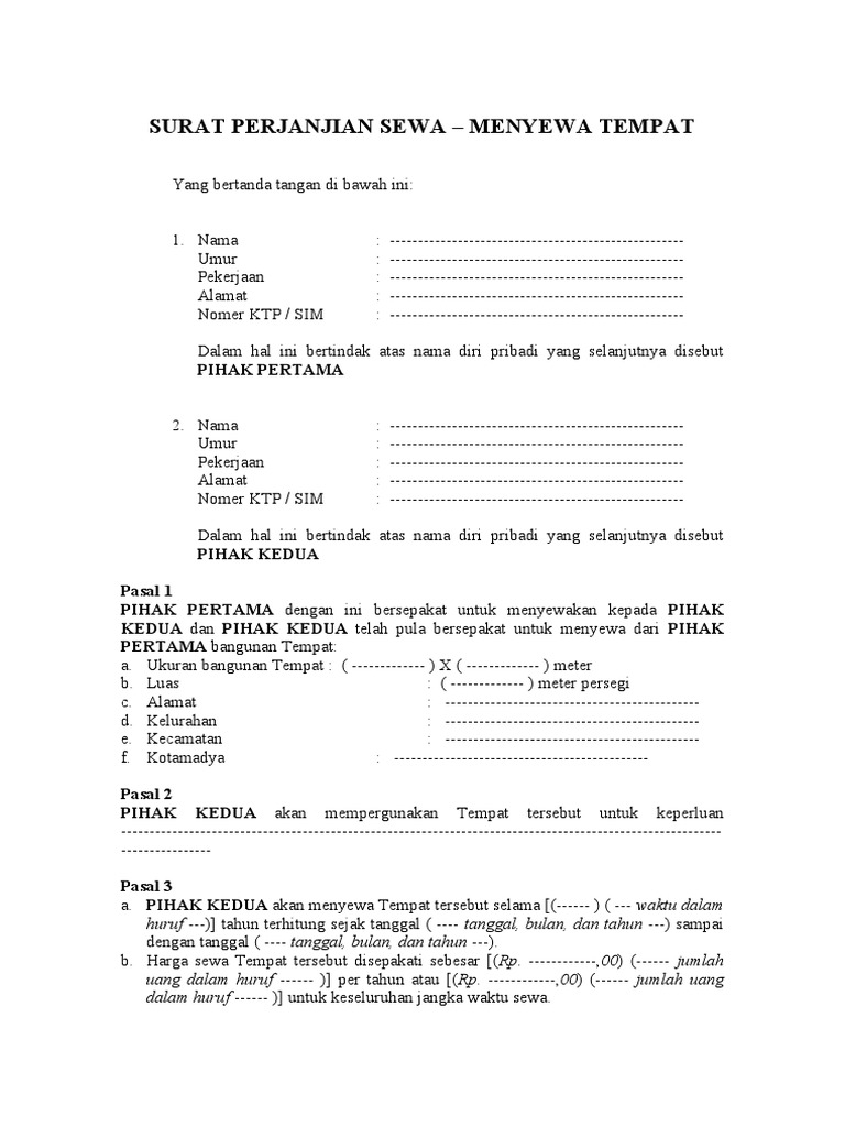 Surat Perjanjian Sewa Menyewa Tempat | PDF