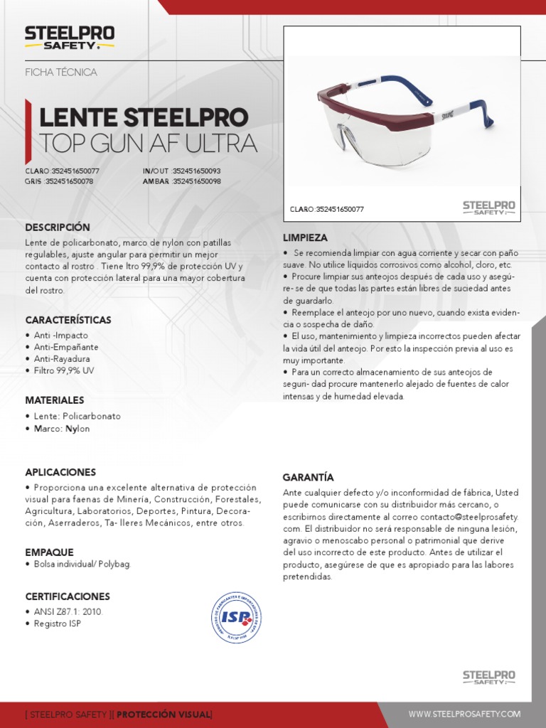 Gafas de Seguridad Steelpro | PDF | Ciencias fisicas