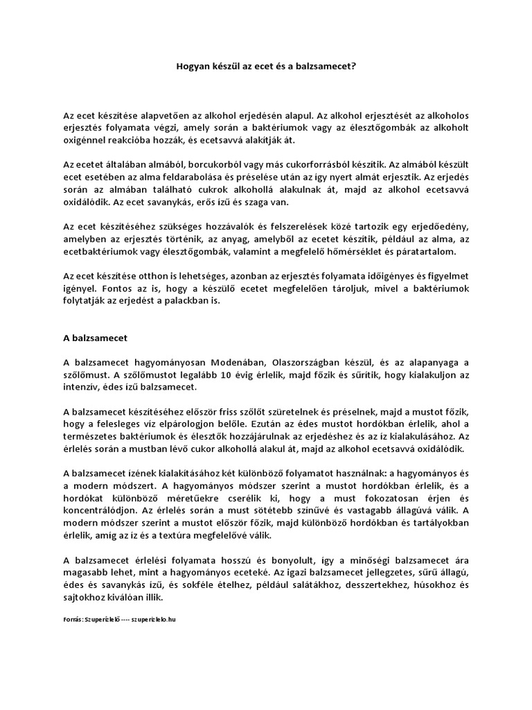 Hogyan Készül Az Ecet És A Balzsamecet? | PDF