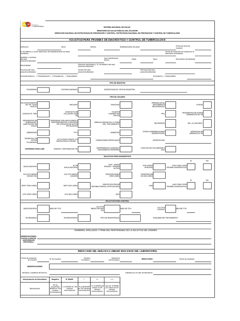 Solicitud para Pruebas de Diagnóstico Y Control de Tuberculosis | PDF ...