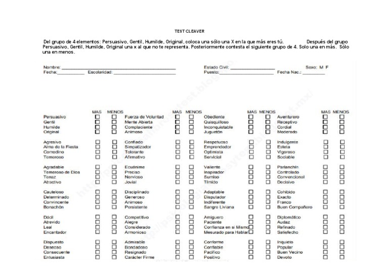 TEST CLEAVER Hoja de Respuestas. | PDF