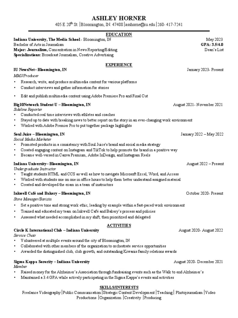 Ashley Horner Resume | PDF