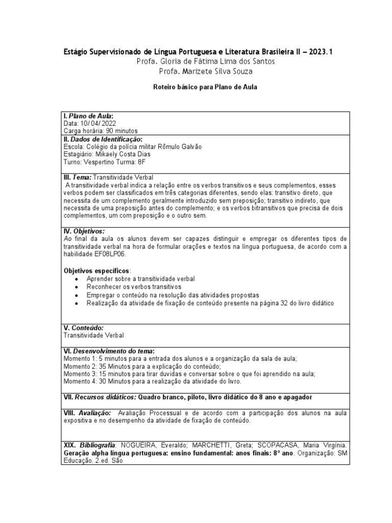 Plano de Aula 8 Ano | PDF