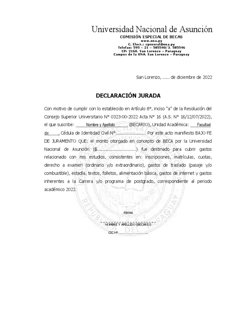 Declaración Jurada Becas | PDF