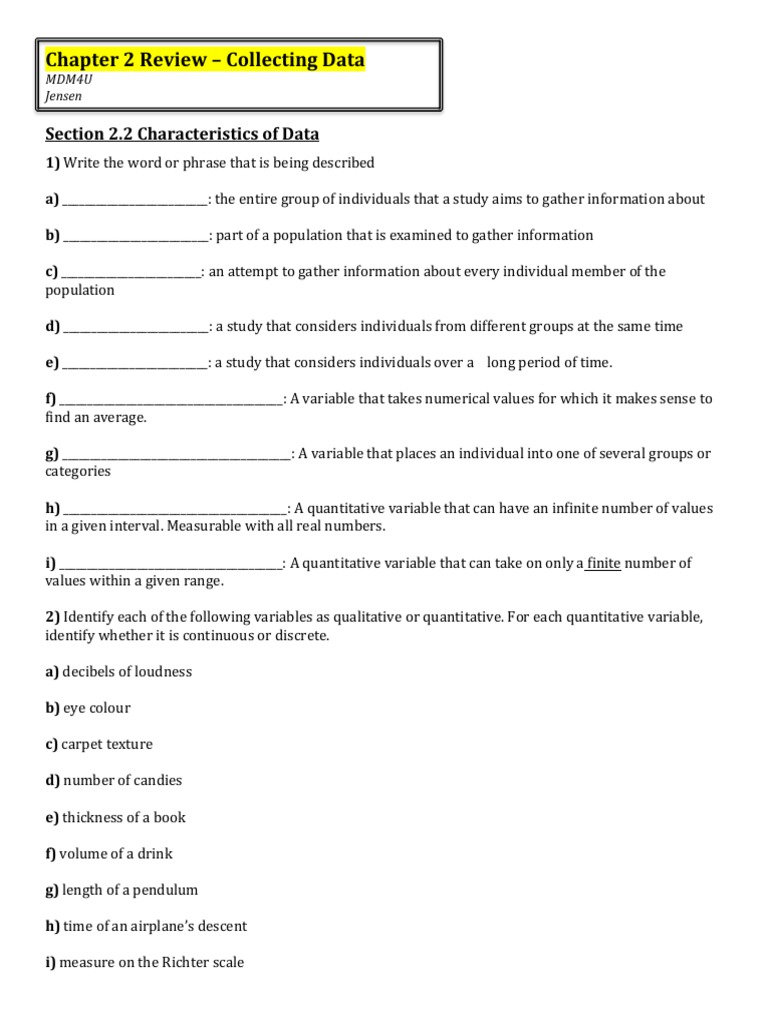 Chapter 2 Review Collecting Data | PDF
