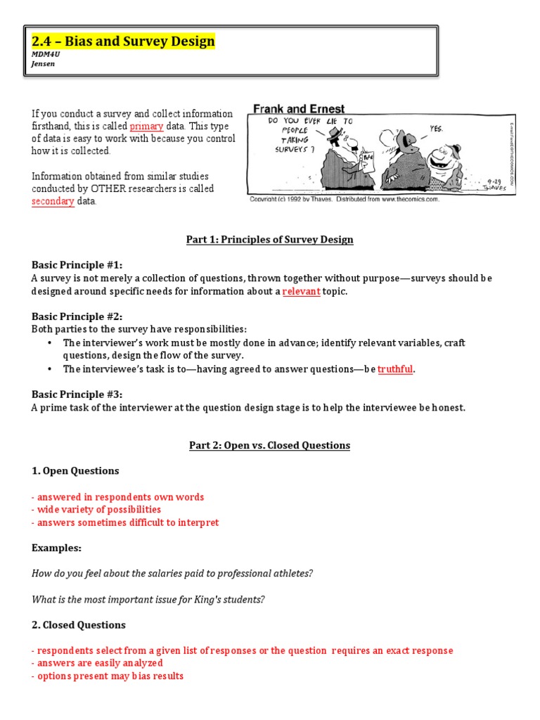 2.4 - Bias and Survey Design | PDF | Survey Methodology | Sampling (Statistics)