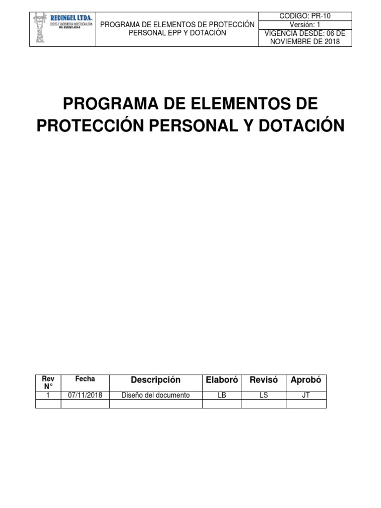 PR - 10 - Programa de Elementos de Protección Personal EPP y Dotación | PDF