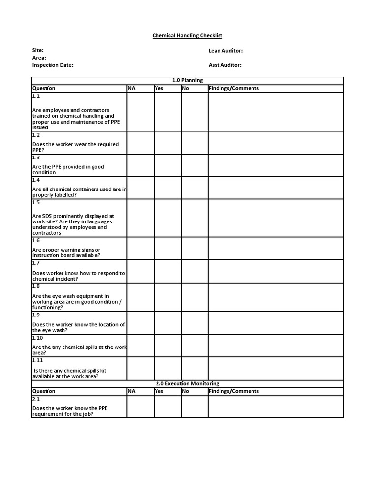 Chemical Handling Safety Checklist | PDF | Personal Protective ...