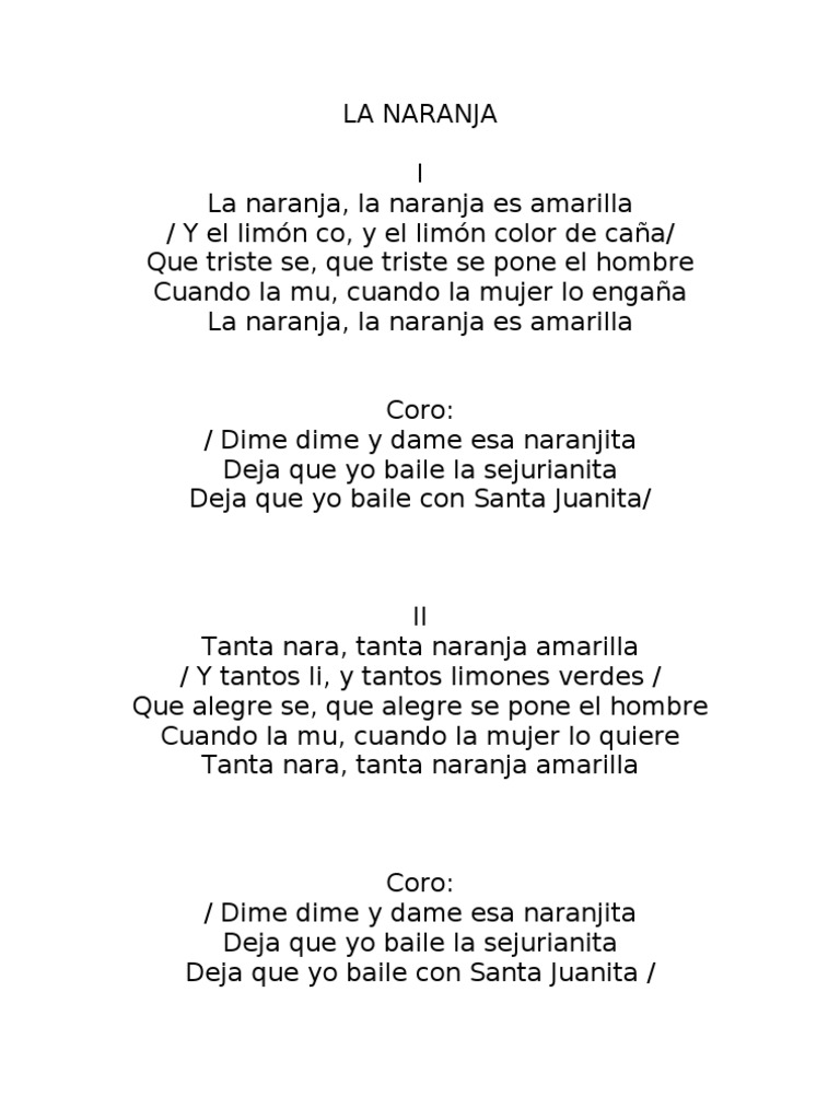 Letra de la Canción "La Naranja" | PDF