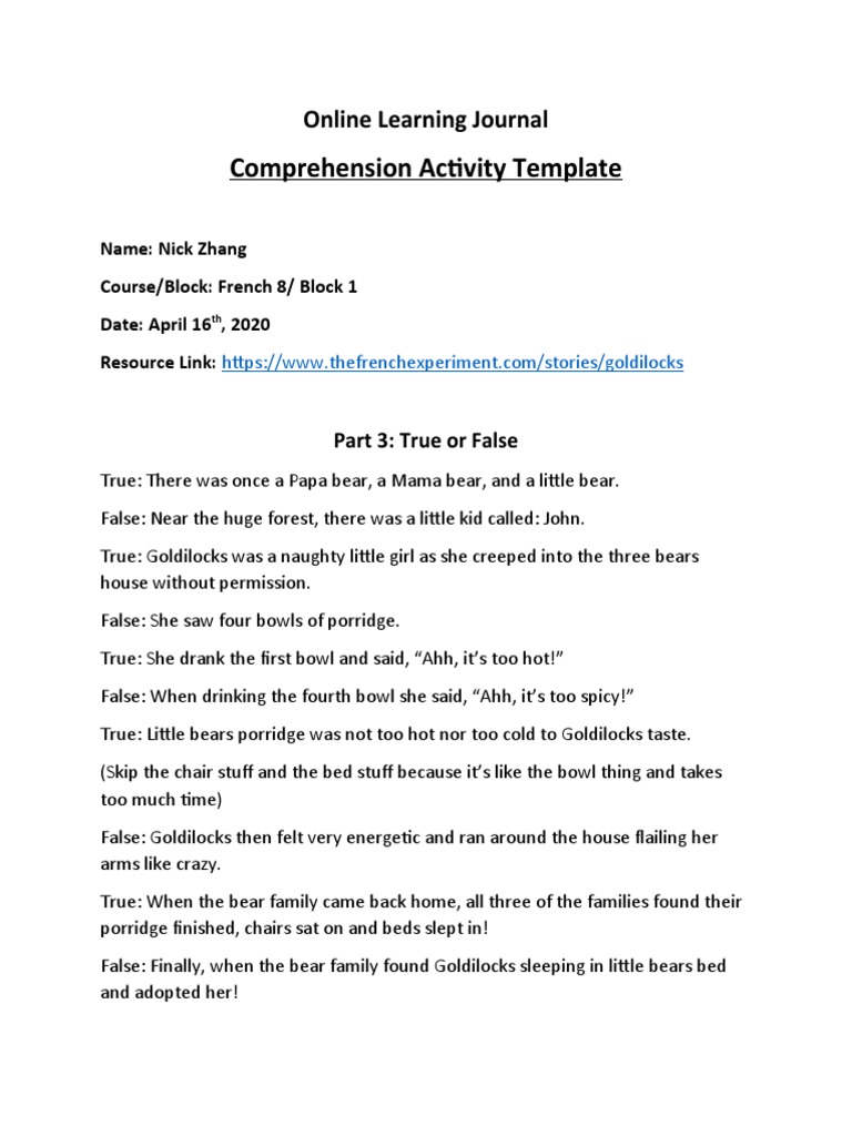 French | PDF | Goldilocks And The Three Bears