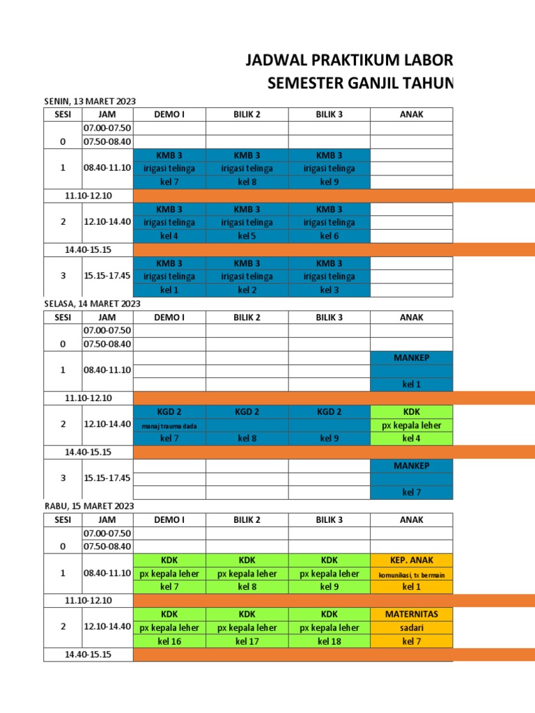 Jadwal Praktikum Laboratorium Keperawatan Semester Ganjil Tahun Akademik 2022/2023 | PDF | Sains ...