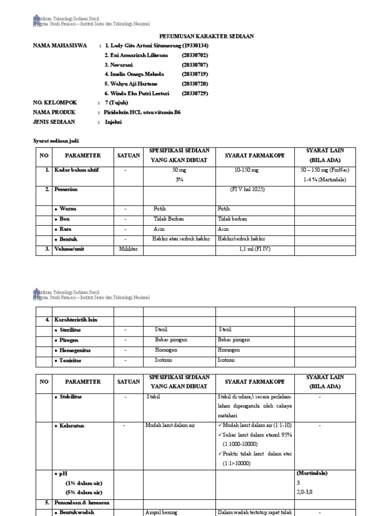 Kel. 7 - Jurnal - Praktikum - Sediaan - Steril - Injeksi - Piridoksin ...