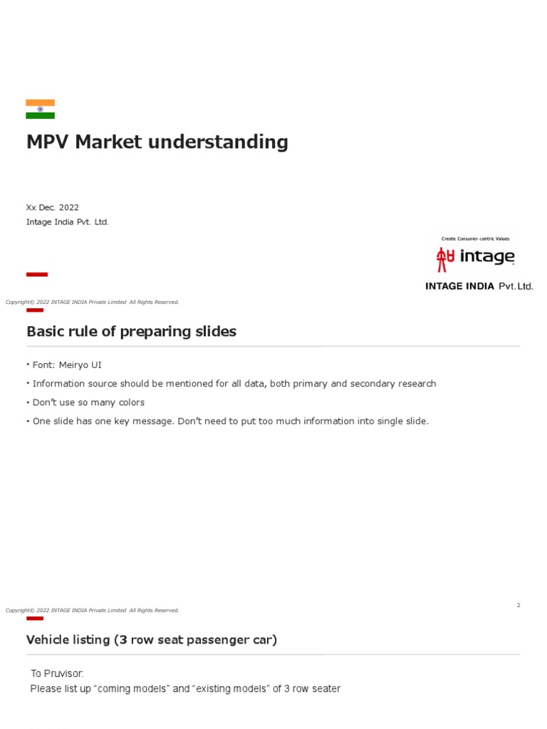 MPV Market Understanding: XX Dec. 2022 Intage India Pvt. LTD | PDF