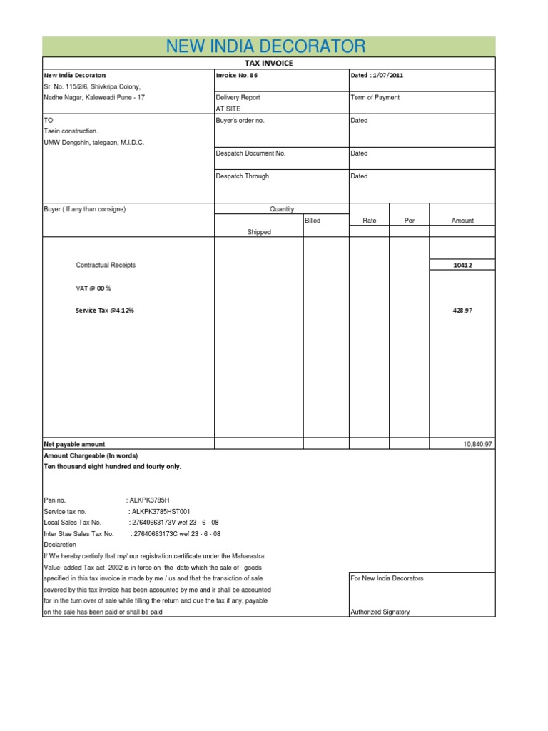 New India Decorators Invoice Summary | PDF
