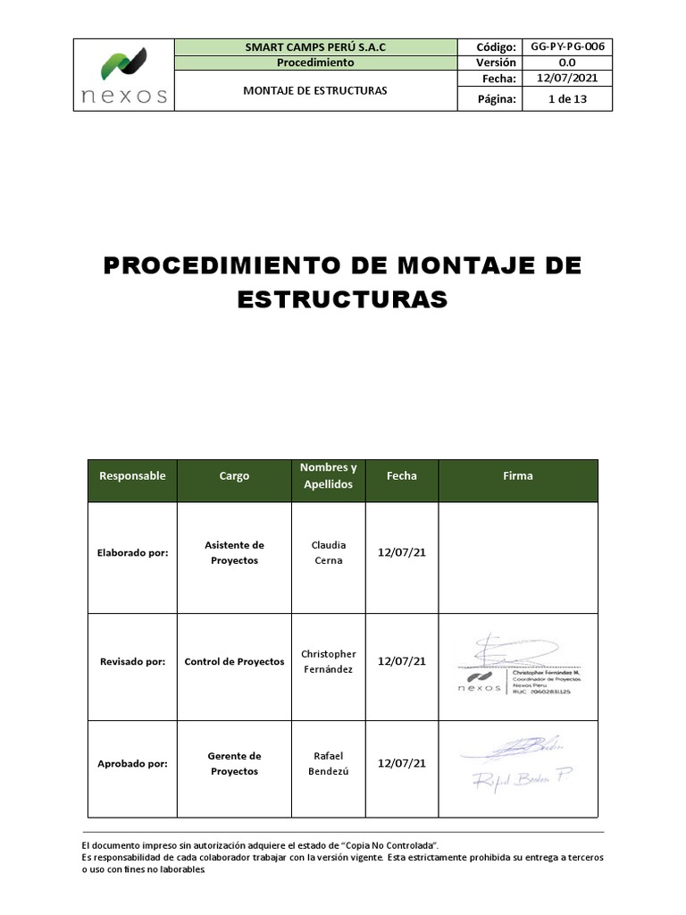 Procedimiento de Montaje de Estructuras | PDF | Grúa (máquina) | Camión
