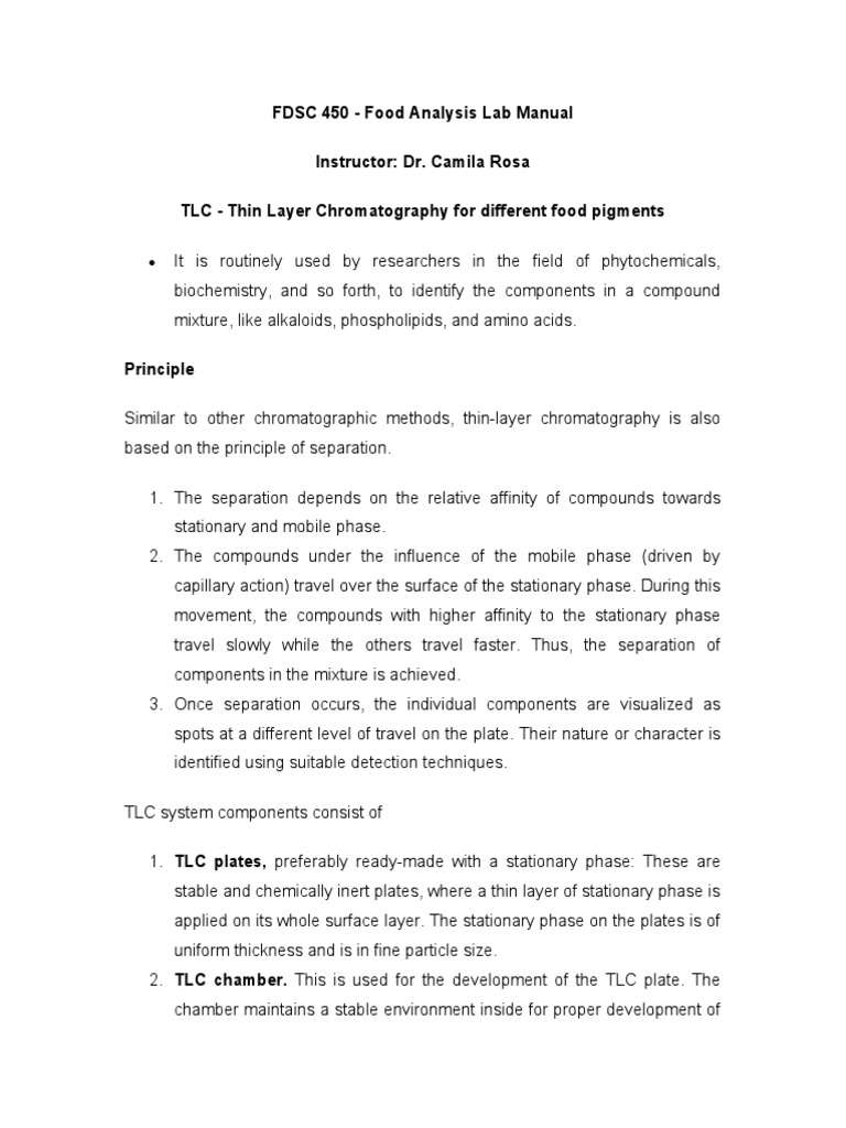 FDSC 450 - Food Analysis Lab Manual Instructor: Dr. Camila Rosa TLC ...