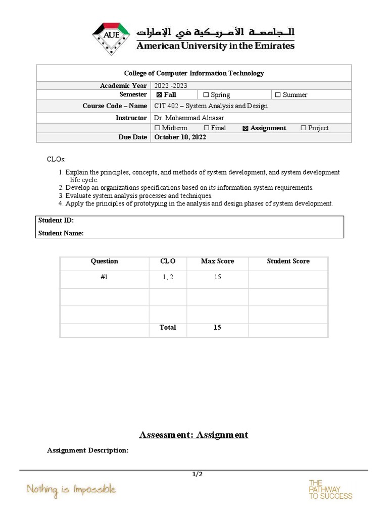 Assessment: Assignment | PDF | Software Development Process | Systems Theory