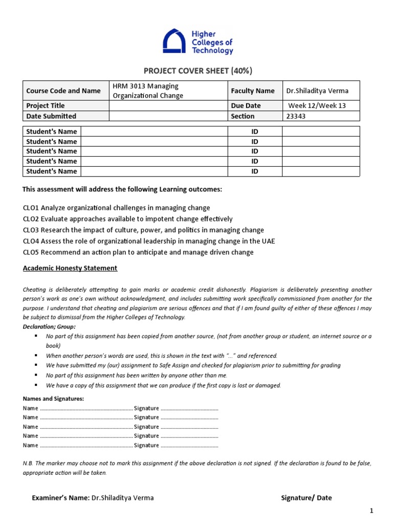 Project Cover Sheet (40%) : Declaration Group | Download Free PDF ...