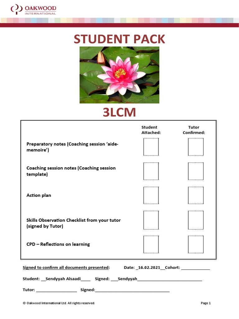 Student Pack: Preparatory Notes (Coaching Session Aide-Memoire ...