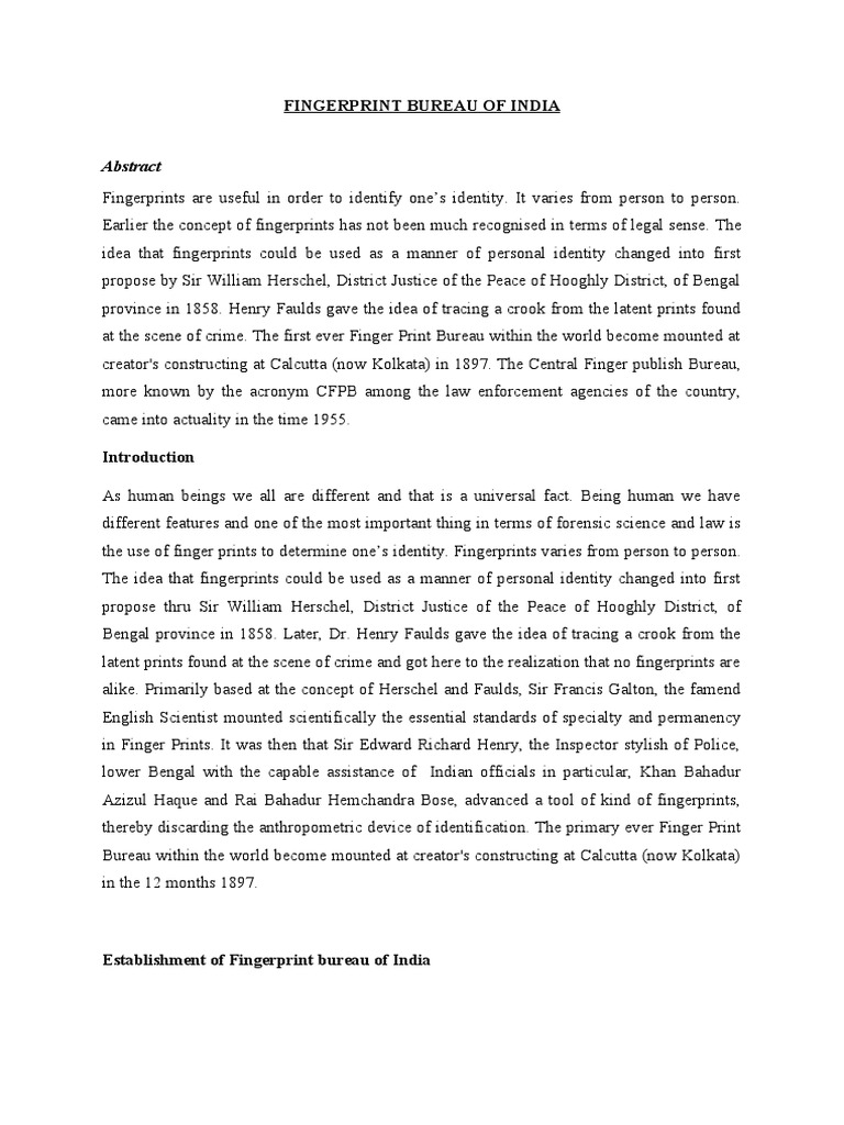 Fingerprint Bureau of India | PDF