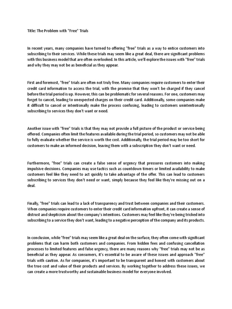 The Problem With Free Trials Pdf Subscription Business Model