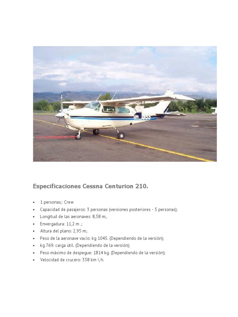 Especificaciones del Cessna 210 Centurion | PDF