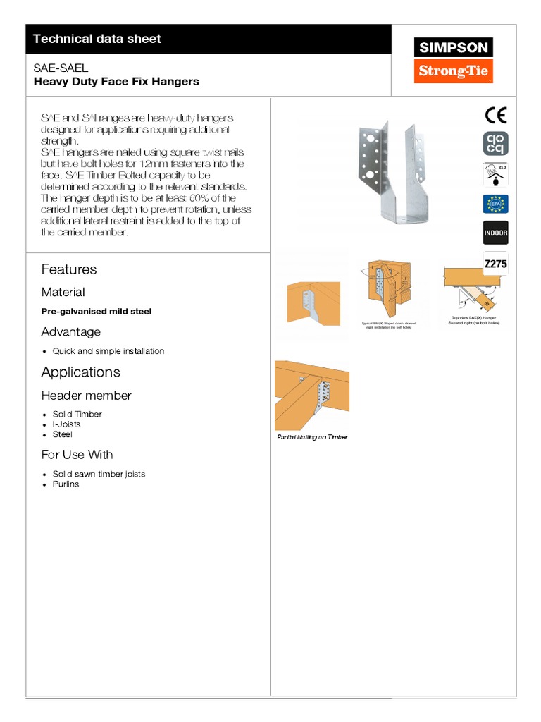 SAE SAEL Heavy Duty Face Fix Hangers | PDF | Screw | Building Engineering