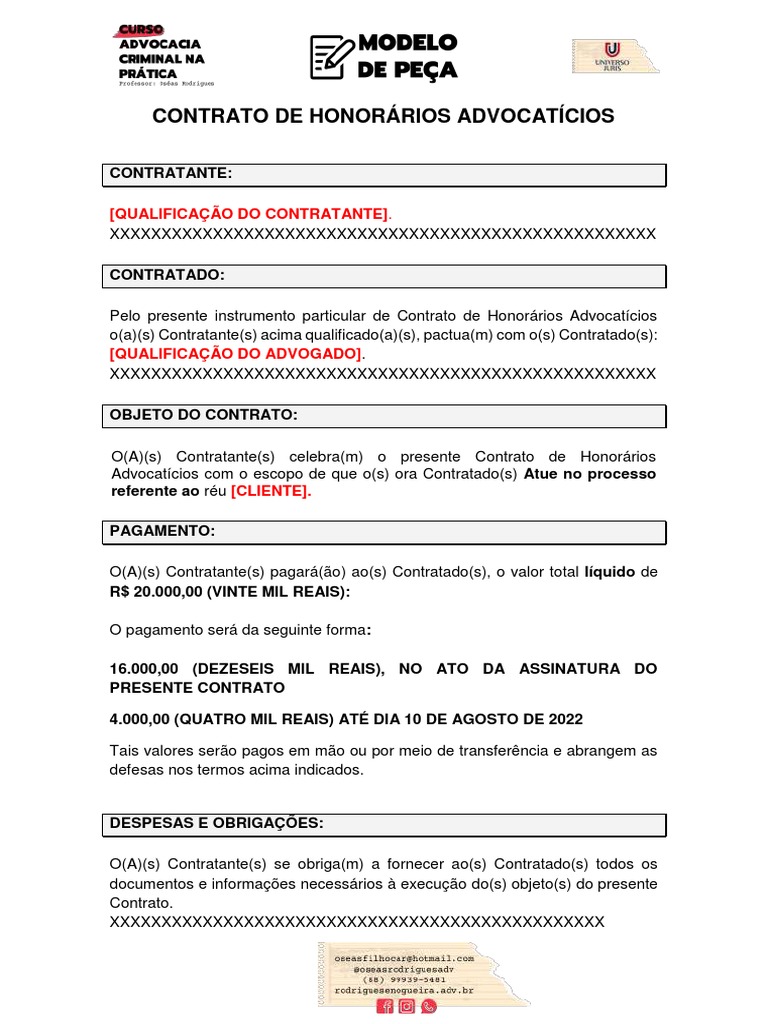 Contrato de Honorários Advocatícios | PDF | Advogado | Justiça